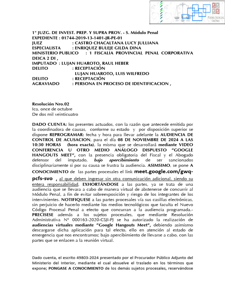 Exp. 01744-2019-13-1401-JR-PE-01 - Resolución - 215647-2024 | PDF