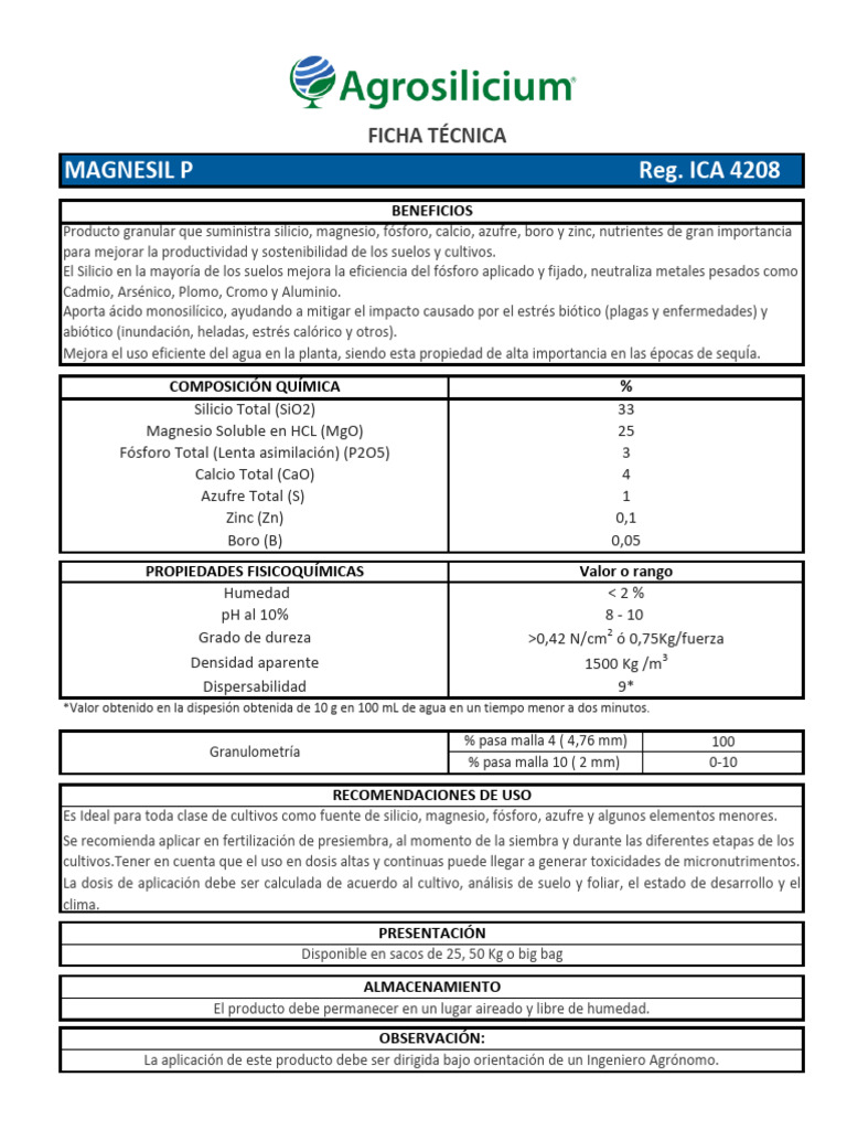 Ficha Tecnica Magnesil P GR | PDF