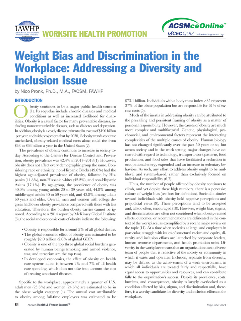 Weight Bias in The Workplace | PDF