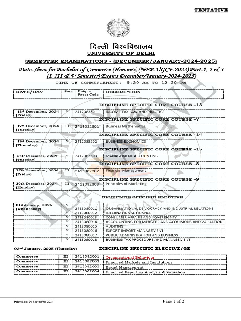 2024-09-20-NEP-BCOM H-24-Sem.V-III-I - Watermark | PDF | Accounting | Economies