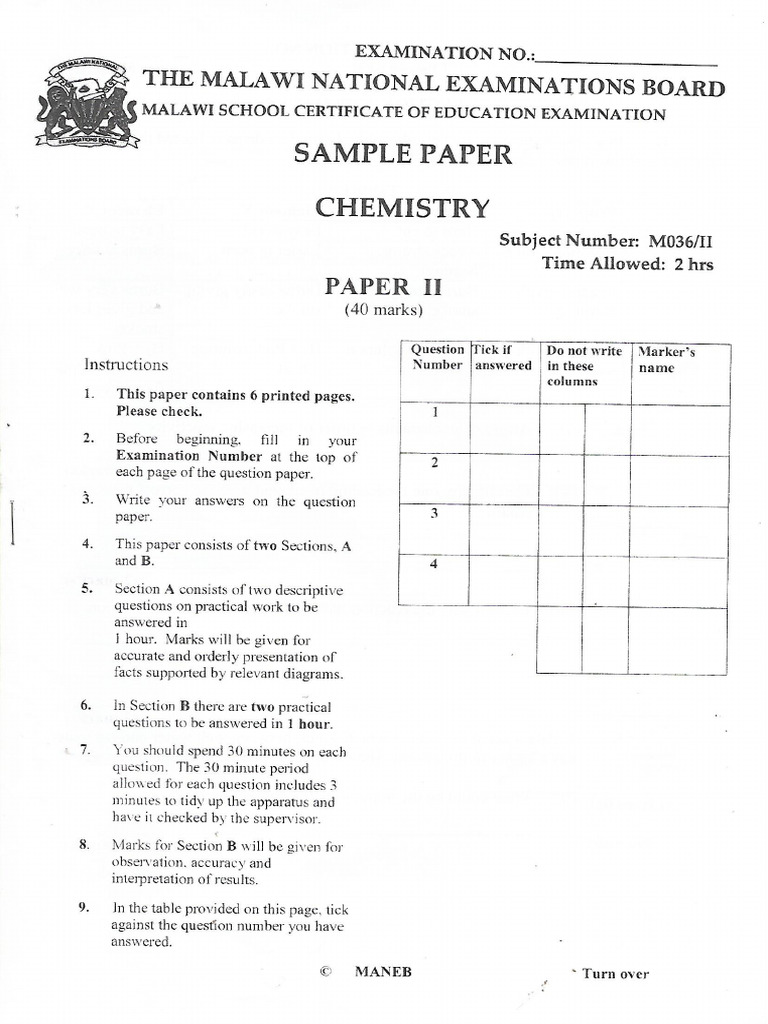 CHEMISTRY Sample Paper 2 | PDF