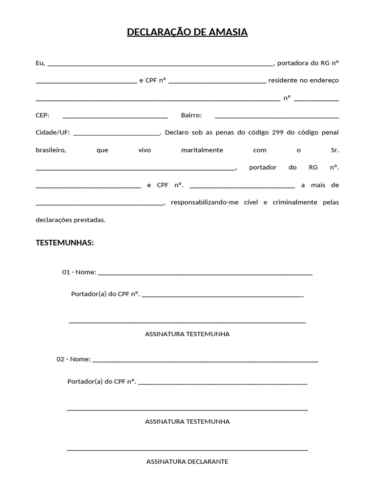 DECLARAÇÃO DE AMASIA | PDF
