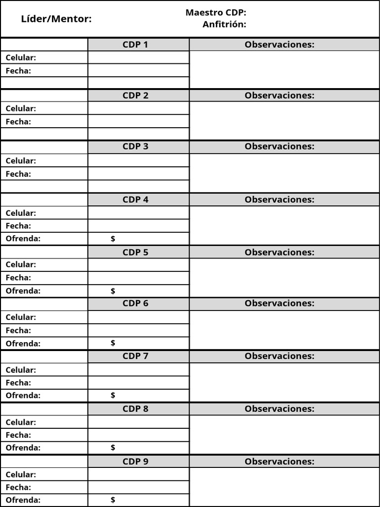 Planilla CDP | PDF