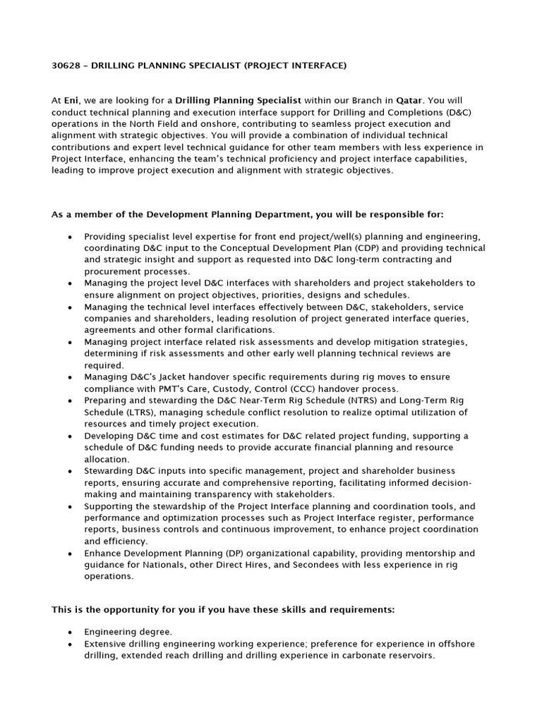 Drilling Planning Specialist - JA | PDF
