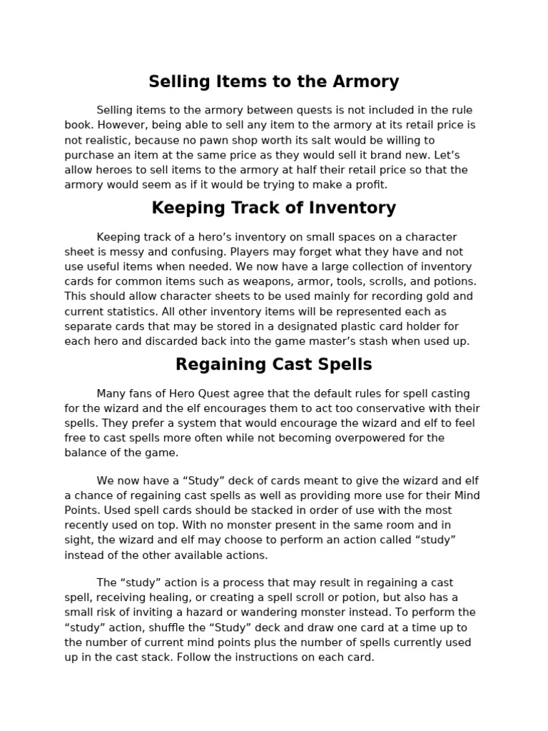 Hero Quest House Rules | PDF