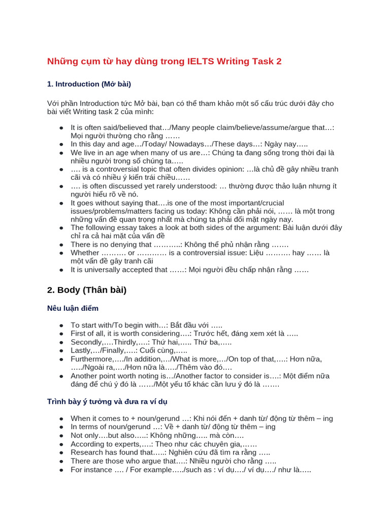 NH NG C M T Hay Dùng Trong IELTS Writing Task 2 | PDF