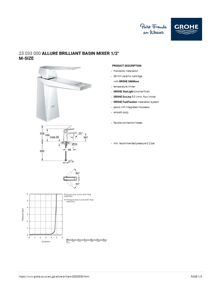 GROHE Specification Sheet 23033000 | PDF
