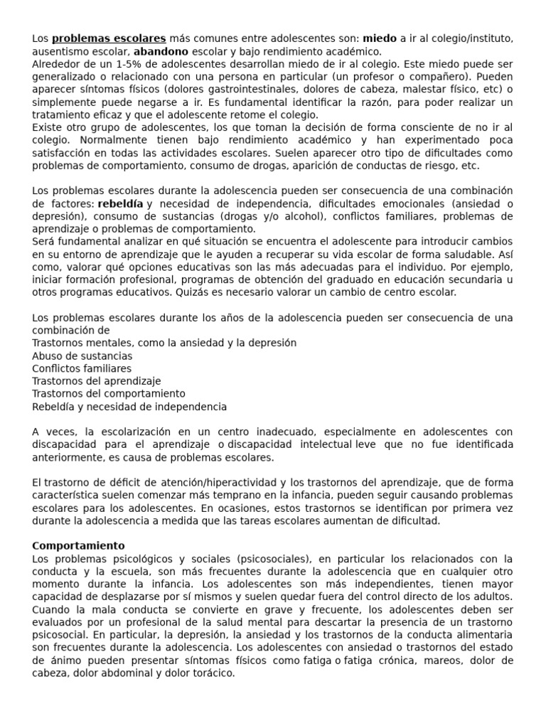 Principales Problemas Escolares | PDF