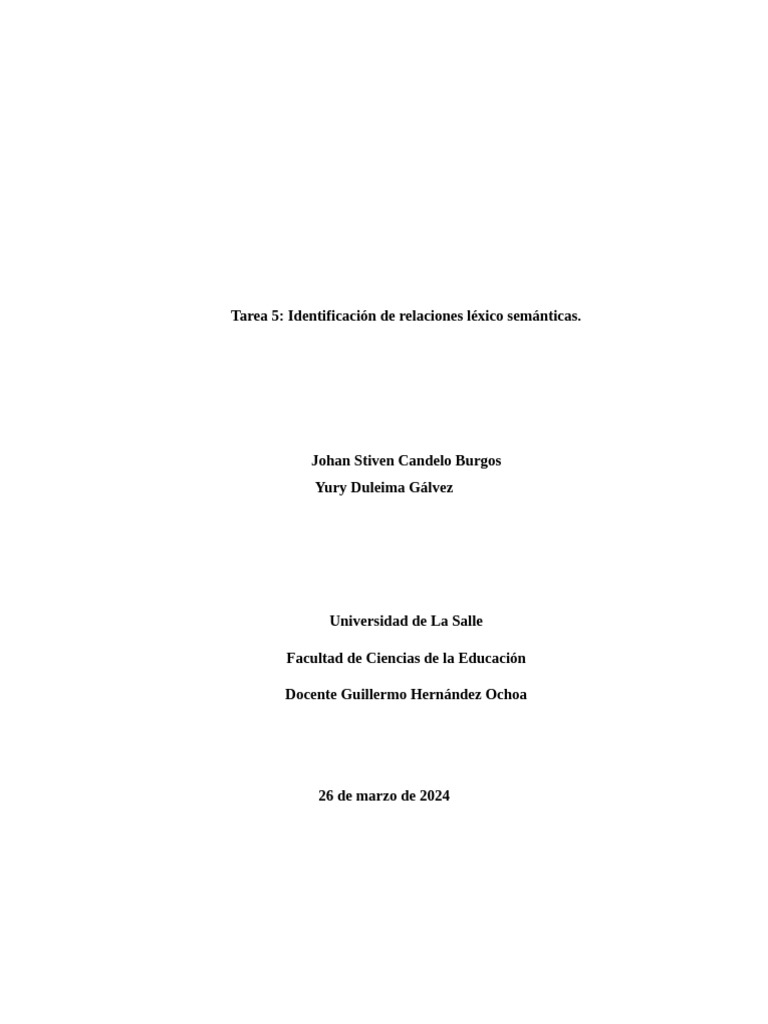 Tarea 5 Relaciones Léxico-Semánticas Yury y Johan | PDF