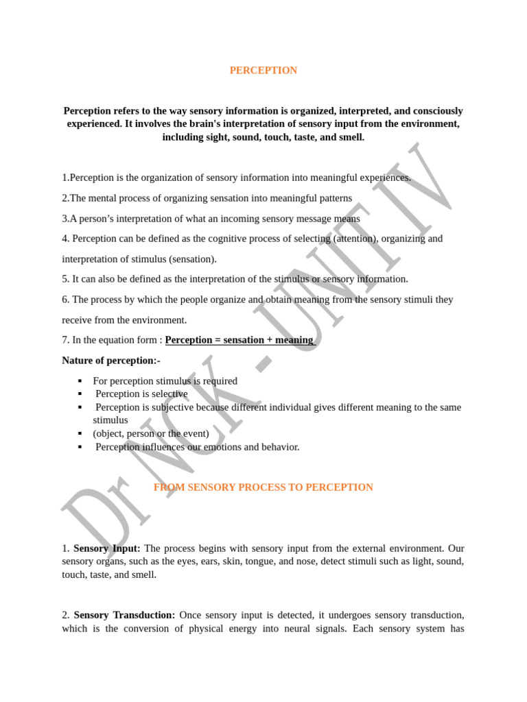 Unit IV Perception&Personality | PDF