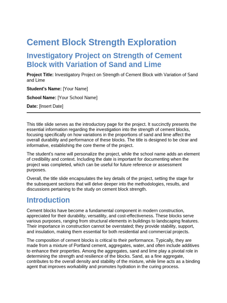 Cement Block Strength Exploration | PDF