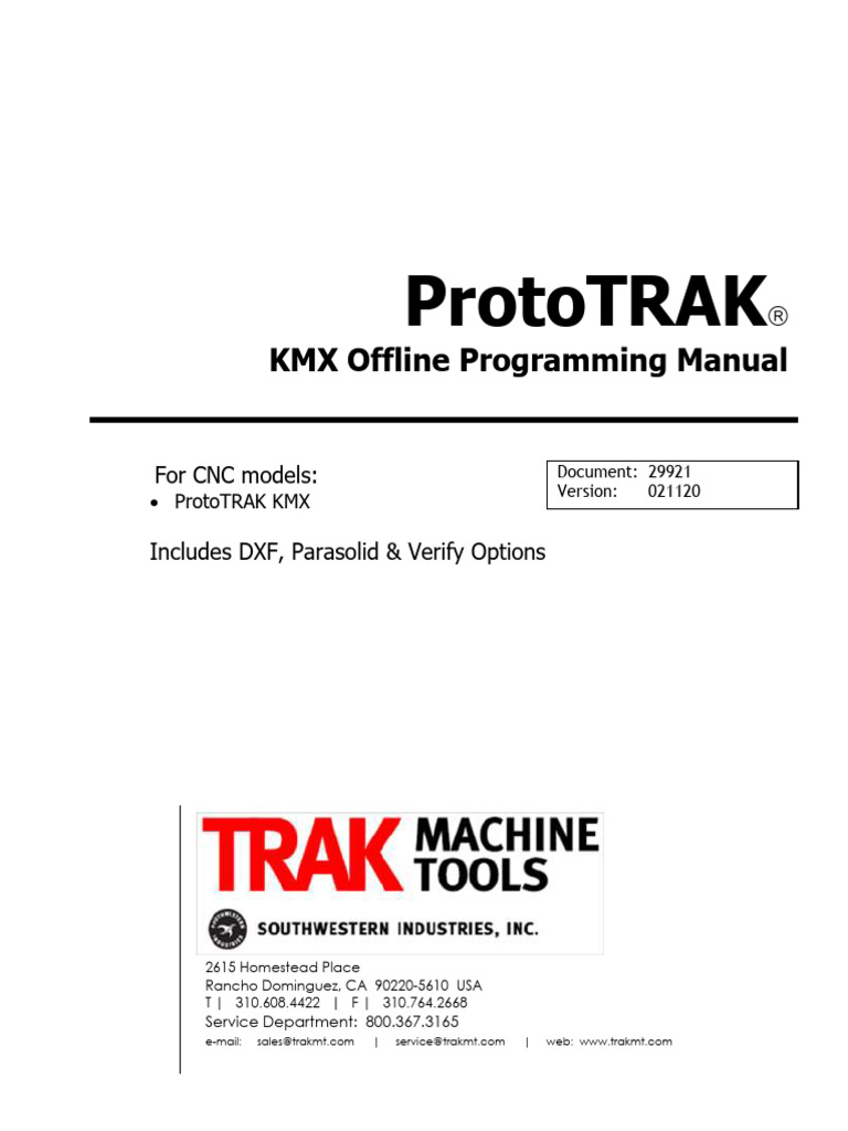 Prototrak: KMX Offline Programming Manual | PDF