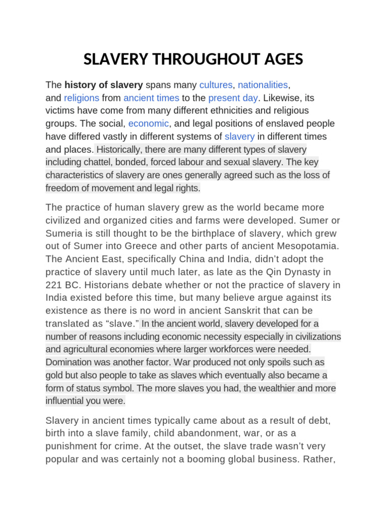 Slavery Throughout Ages | PDF
