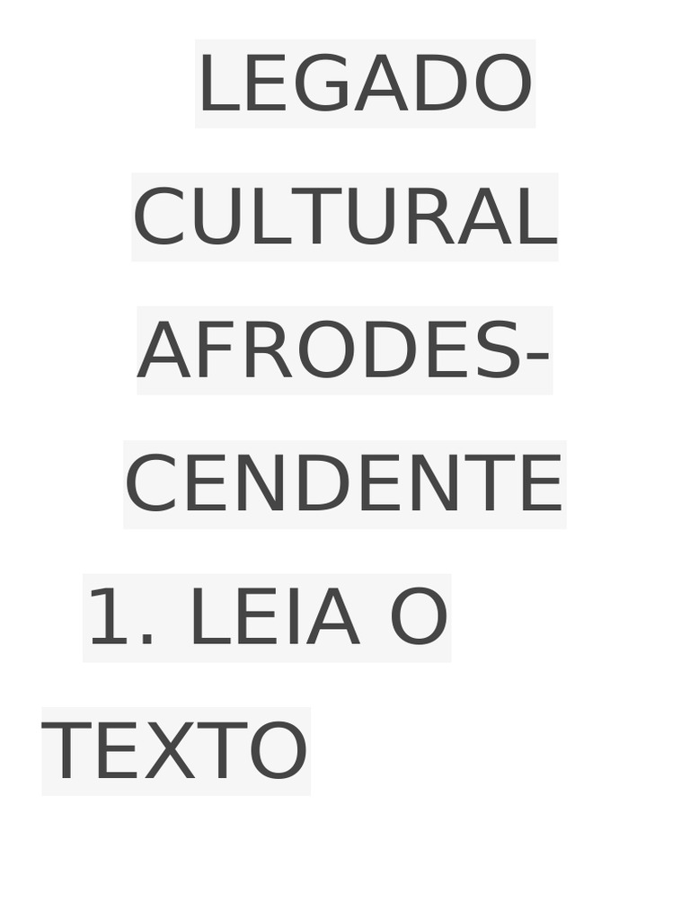 Legado Cultural Afrodescendente no Brasil | PDF | Clássicos