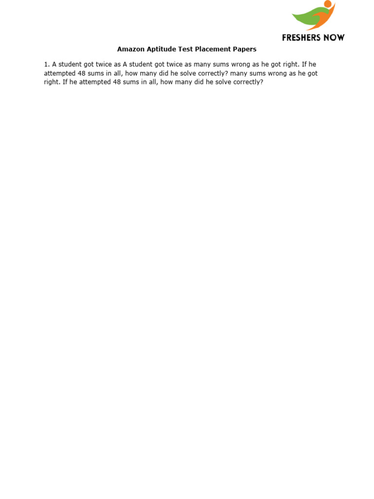 Amazon Aptitude Placement Sample Paper 1 | PDF