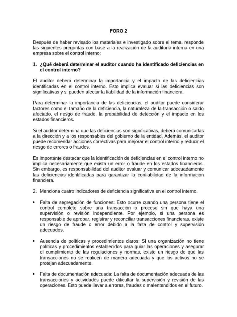 FORO 2 Sistemas de Control Interno | PDF