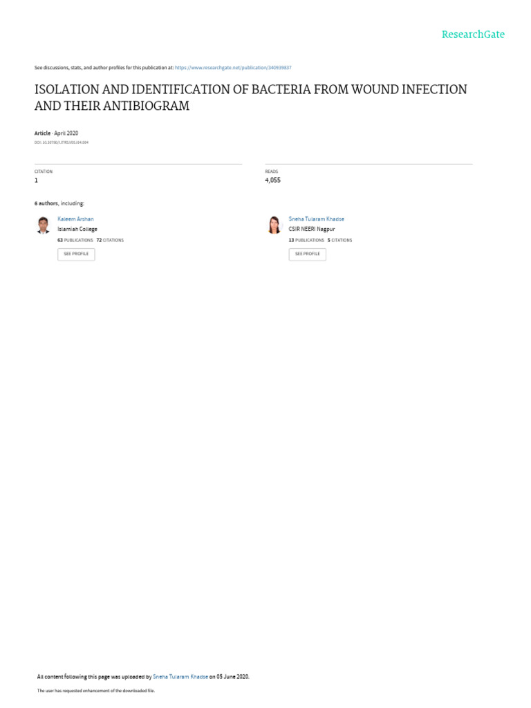 Isolation and Identification of Bacteria From Wound Infection and Their ...