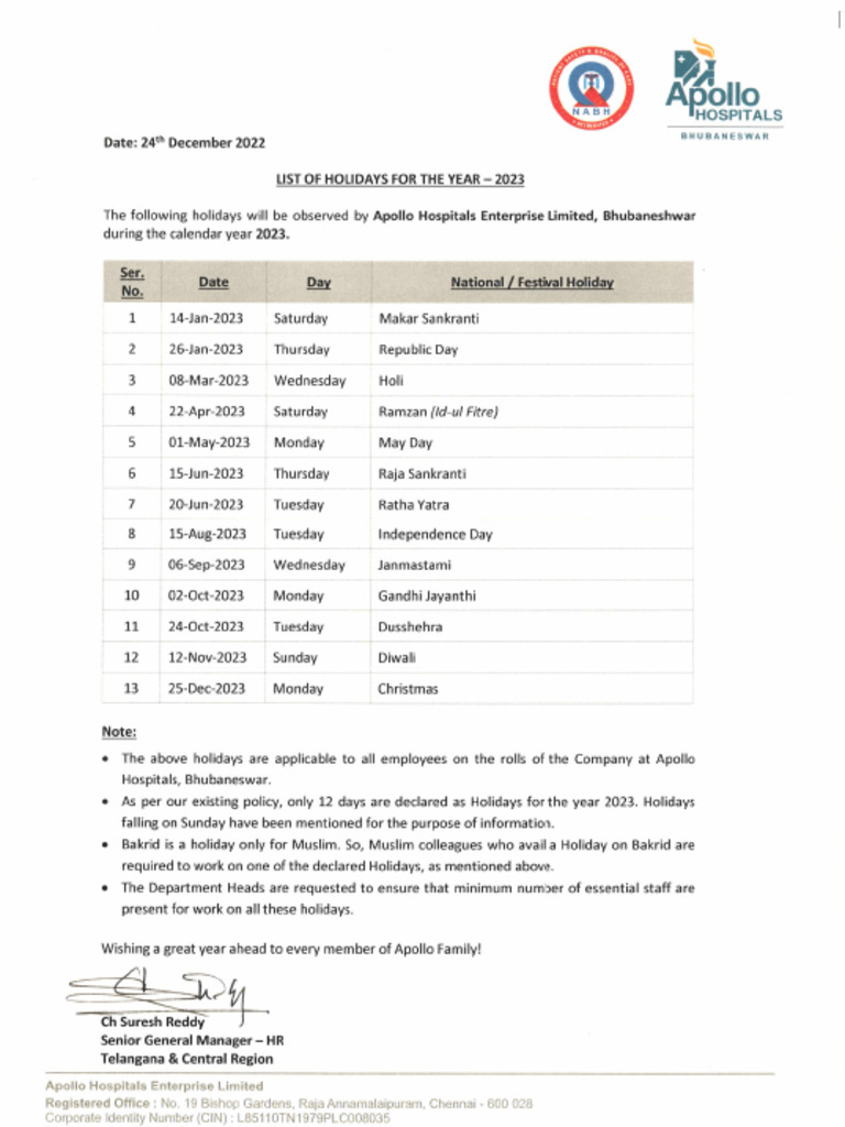 Approved Holiday List Bhubaneswar-2022-23 | PDF