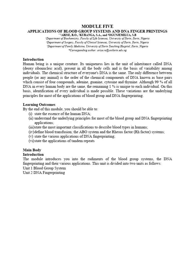 Applications of Blood Group Systems and Dna Finger Printings PDF | PDF ...