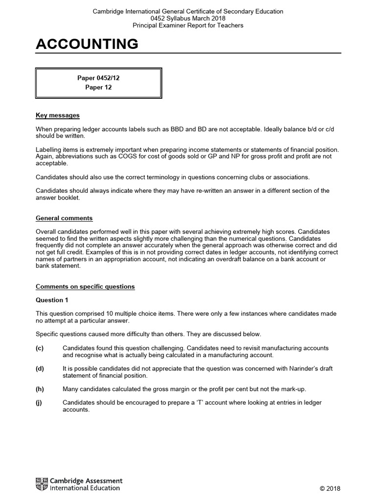 Accounting: Paper 0452/12 Paper 12 | PDF