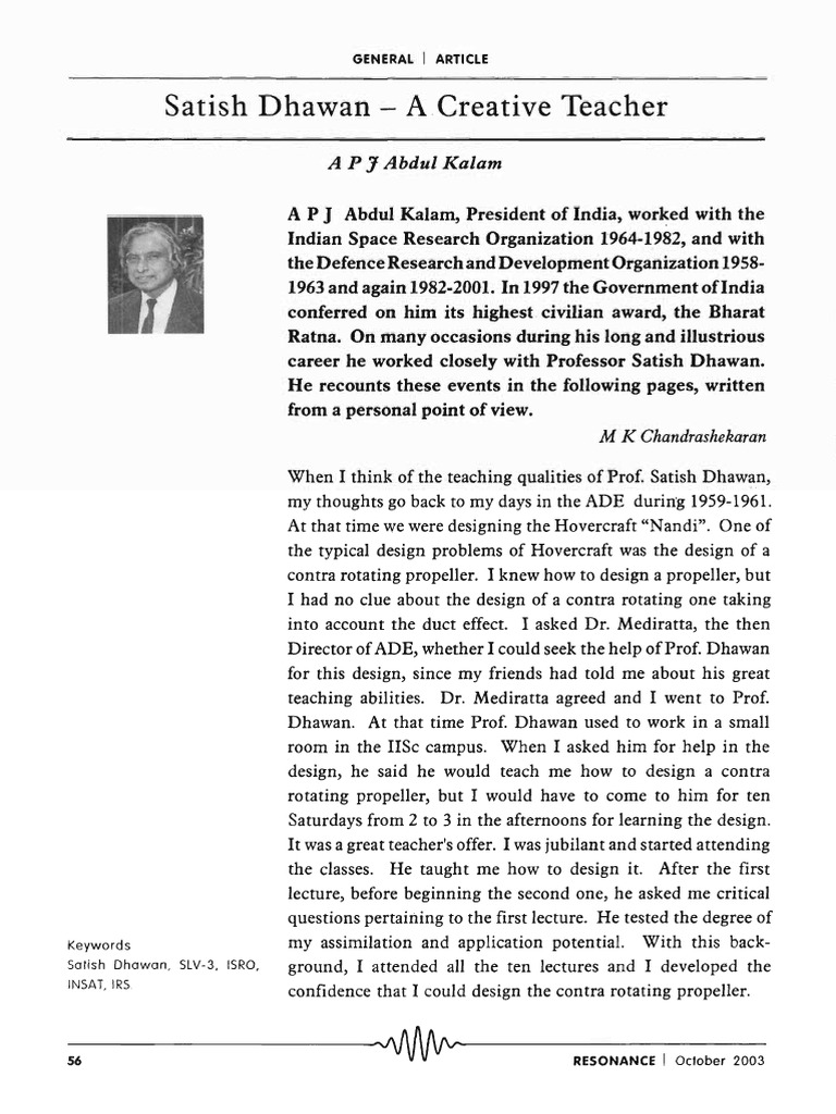Satish Dhawan - A Creative Teacher | PDF