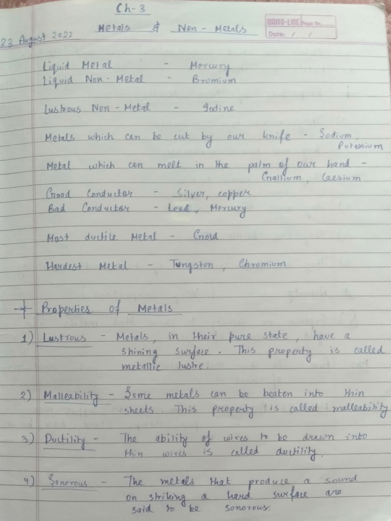 Ch-3 Metals and Non Metals Notes | PDF
