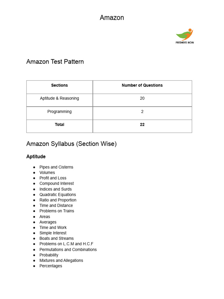 Amazon Topics Test Pattern | PDF