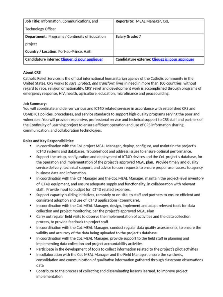ICT-Officer-JD_CoL-Sept-2024 | PDF