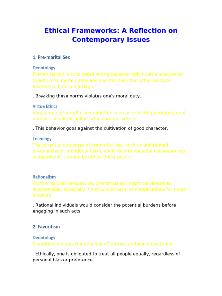 Ethical Frameworks Activity Updated | PDF