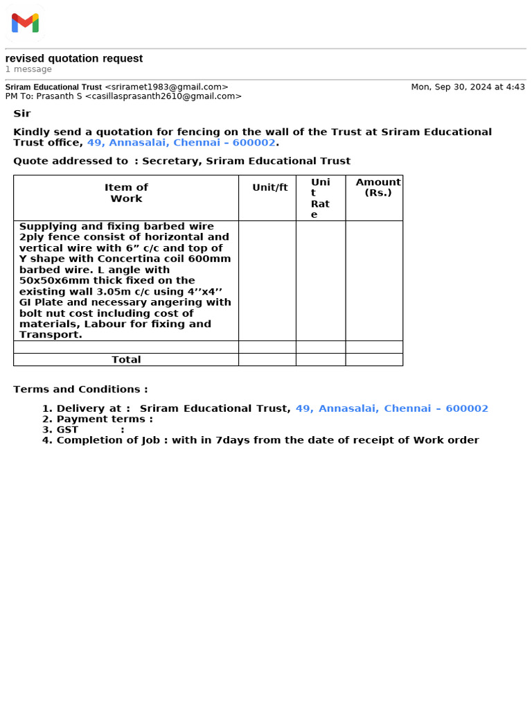 Gmail - Revised Quotation Request | PDF
