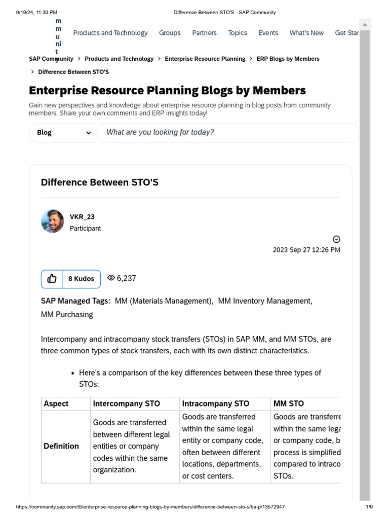 Difference Between STO's - SAP Community | PDF