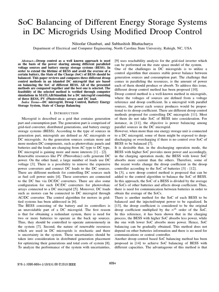 SOC Balancing DC Microgrids Using Droop Control | PDF