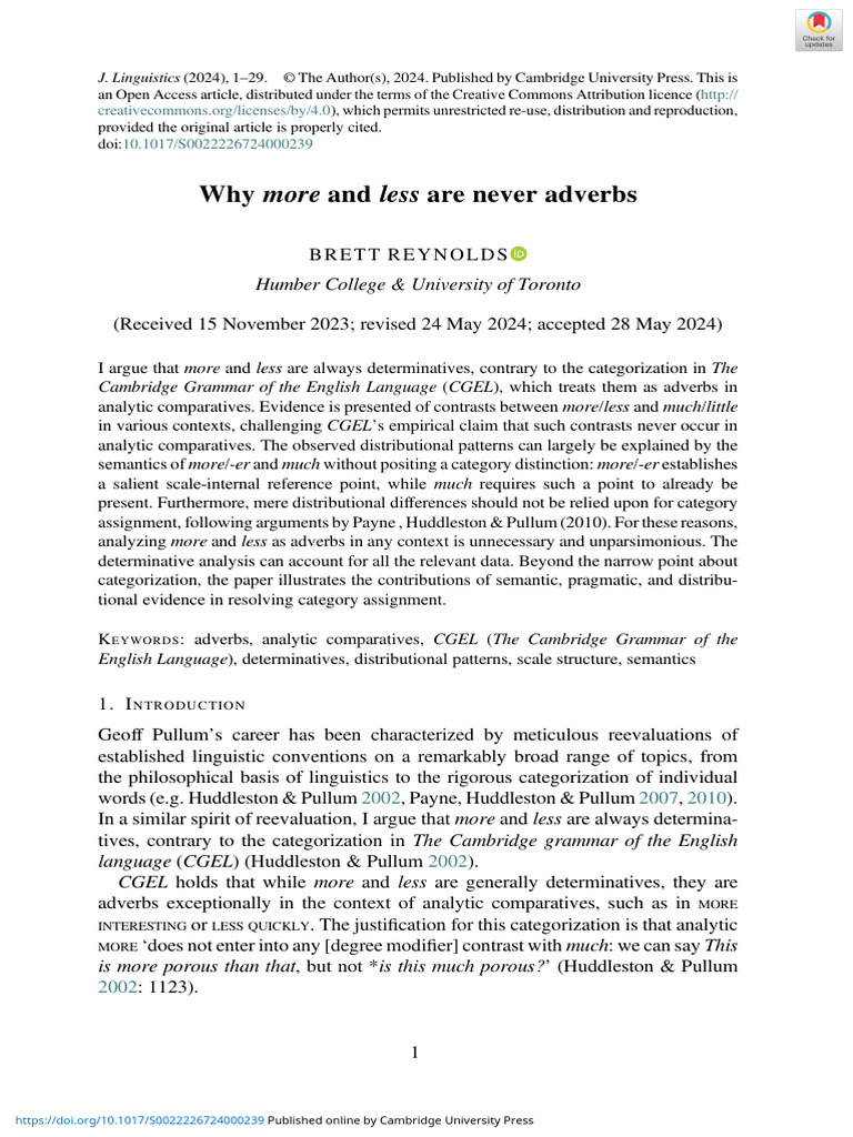Why More and Less Are Never Adverbs | PDF