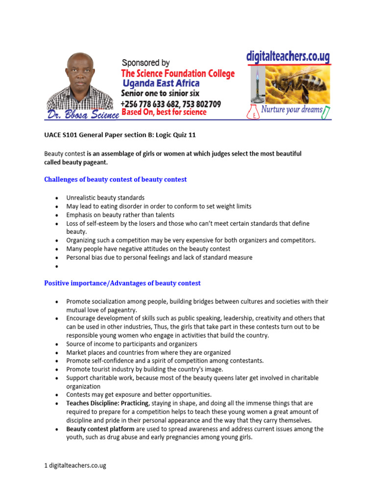 UACE General Paper s101 General Paper Beauty Contest Challenges Pro and ...
