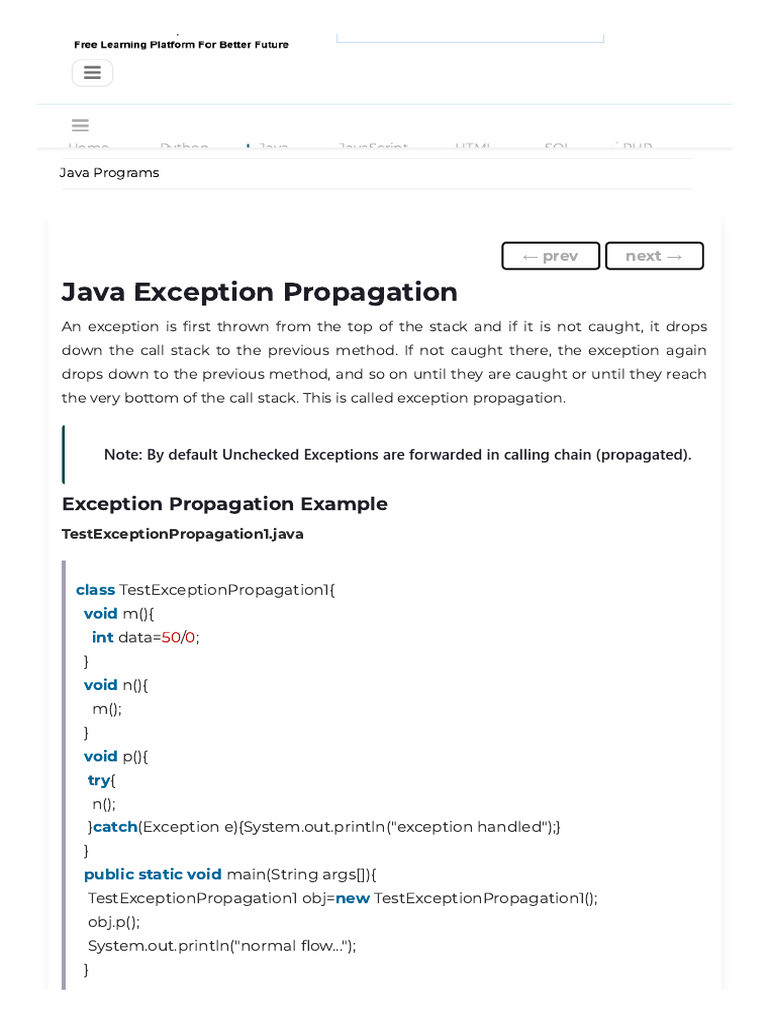 Java Exception Propagation | PDF Java Exception Propagation | PDF