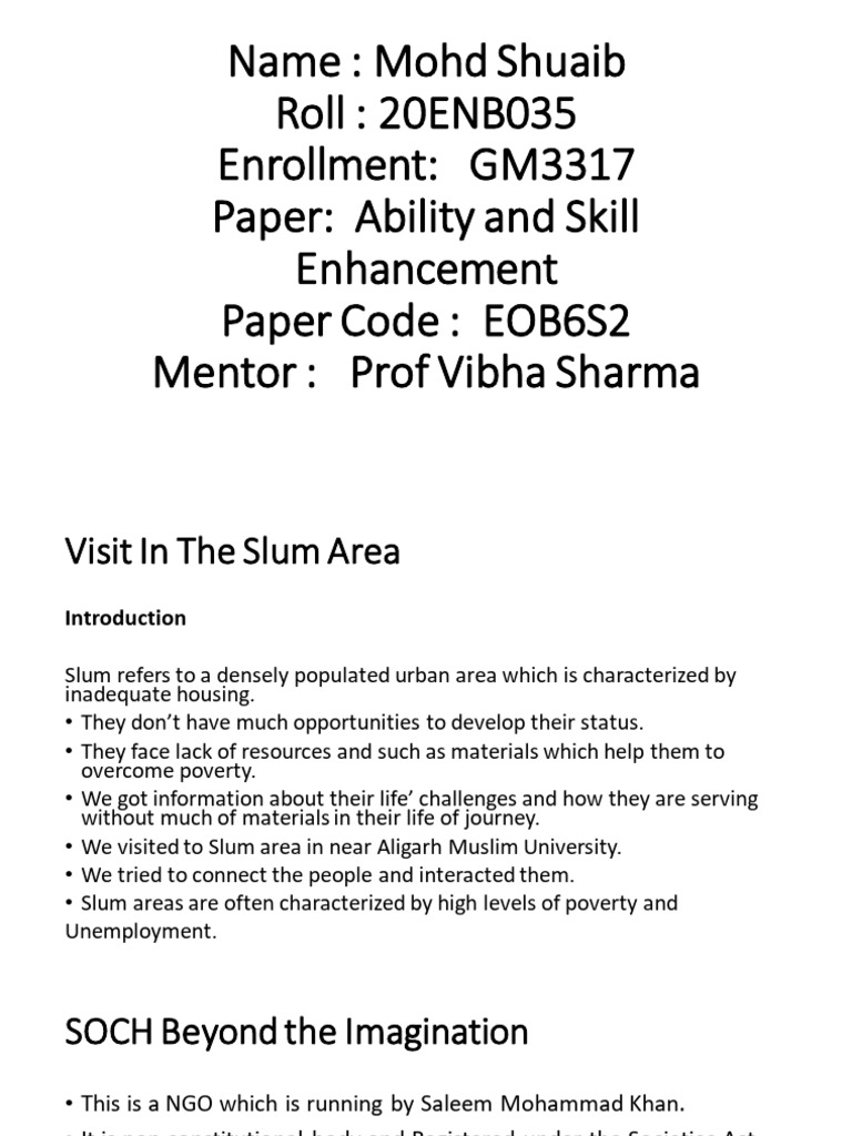 Name: Mohd Shuaib Roll: 20ENB035 Enrollment: GM3317 Paper: Ability and ...