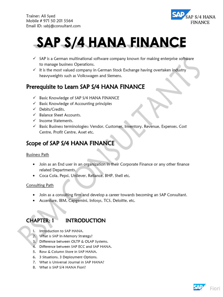 SAP S4 Hana Finance Course Outline | PDF | Accounts Payable | Depreciation