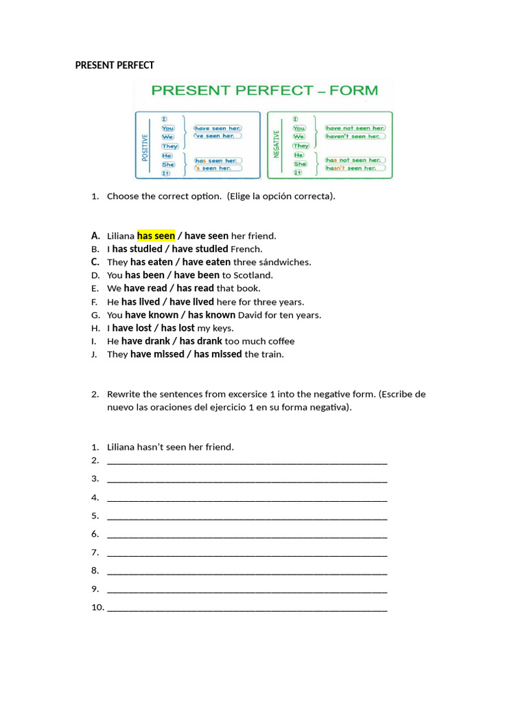 Present Perfect All Forms | PDF