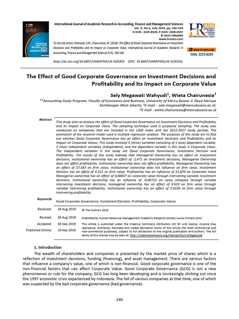 The Effect of Good Corporate Governance On Investment Decisions and ...