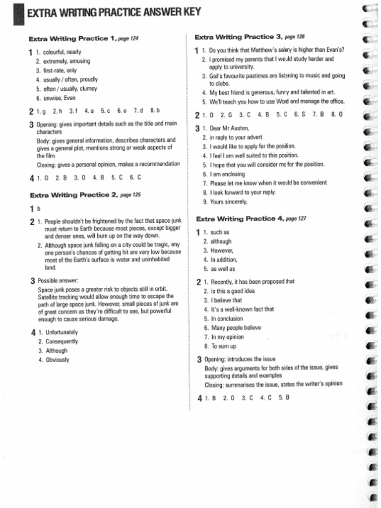 2ºBTO. Extra Writing Practice Answer Key | PDF