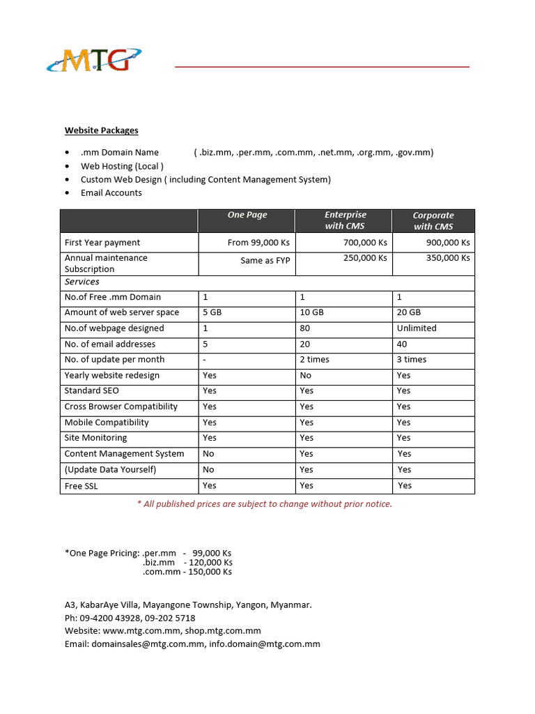 Website Package Price | PDF