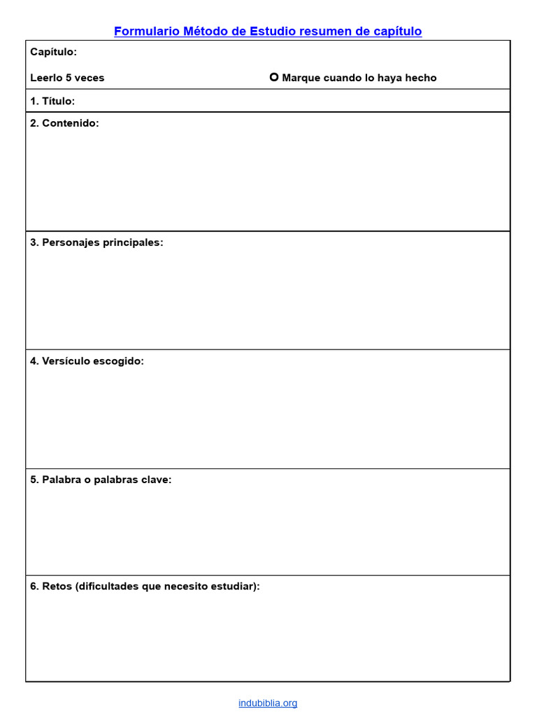 Formulario Método de Estudio Resumen de Capítulo | PDF
