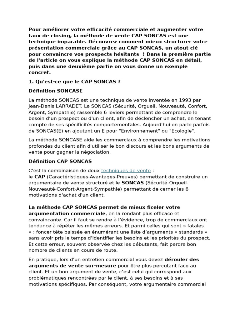 Comment Convaincre Grâce À L'argumentaire CAP SONCAS | PDF
