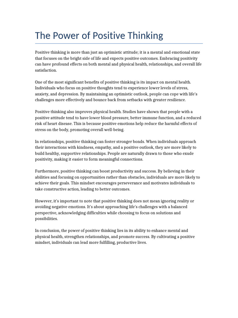 The Power of Positive Thinking | PDF