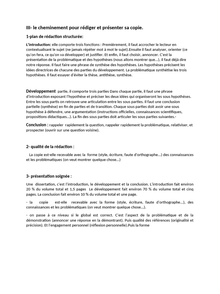 III-le Cheminement Pour Rédiger Et Présenter Sa Copie.: 1-Plan de ...