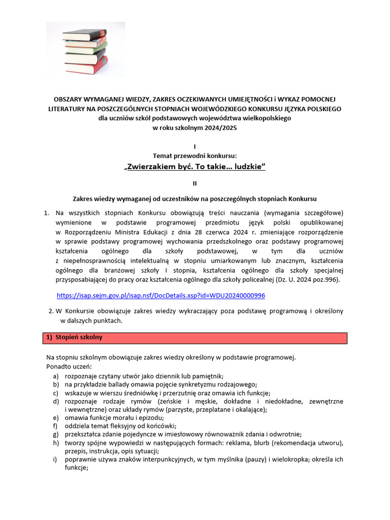 WKJP Polski Konkurs Wymagania 2024 2025 | PDF