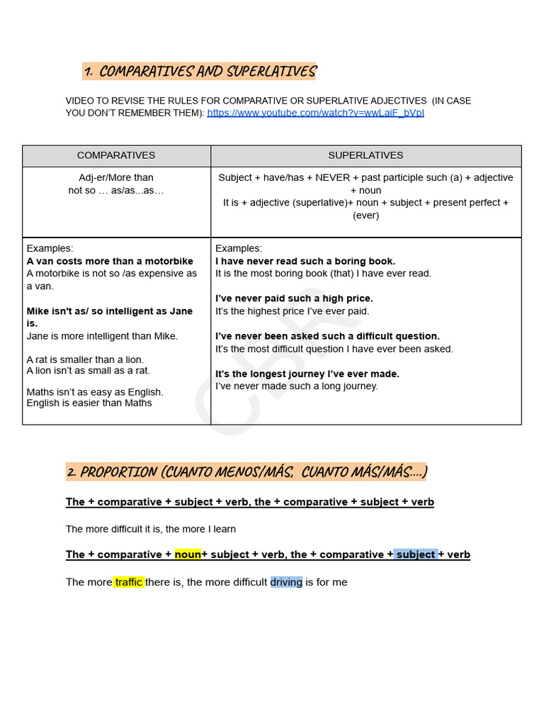 Comparatives Superlatives And Proportion Pdf Verb Adjective