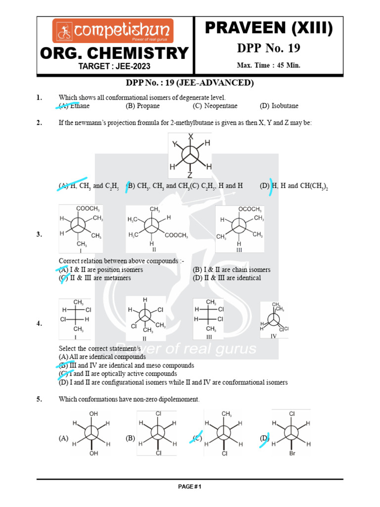 XIII Class DPP-19 - PC | PDF | Conformational Isomerism | Isomer
