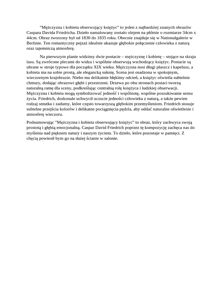 Opis Obrazu Friedrich | PDF