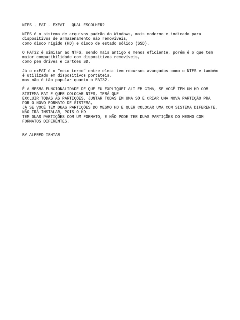 NTFS - FAT32 - ExFAT, Qual Escolher | PDF NTFS - FAT32 - ExFAT, Qual Escolher | PDF